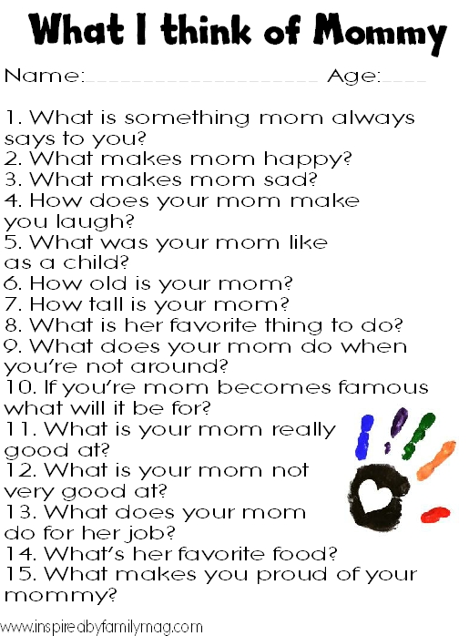 Mother's Day Interview Activity: What I Think of Mommy - Inspired by Family